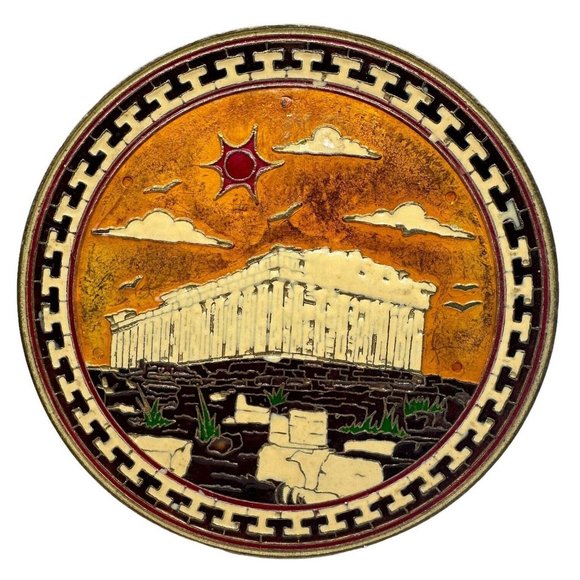 Art | Vintage Brass Cloisonne Plate Wall Hanger Display 65 Greek ...